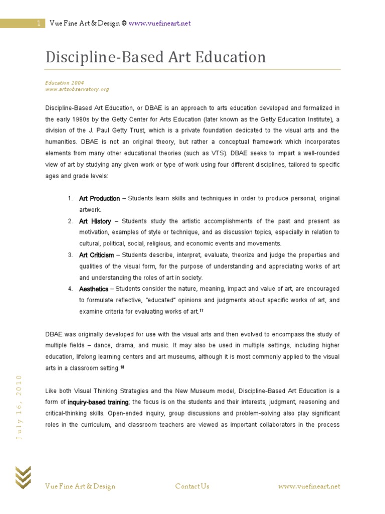 Discipline-Based Art Education: Vue Fine Art & Design @ | PDF ...