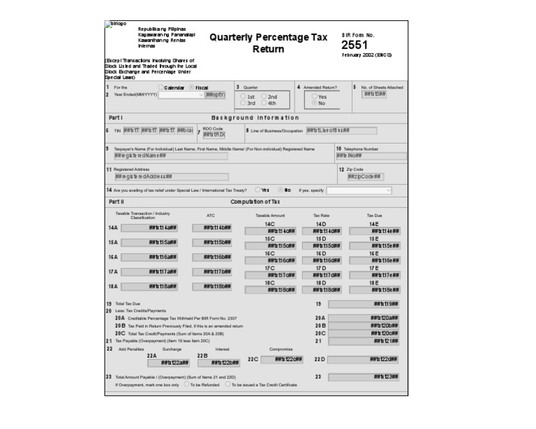 Quarterly Percentage Tax Return 2551 | PDF | Taxes | Public Law