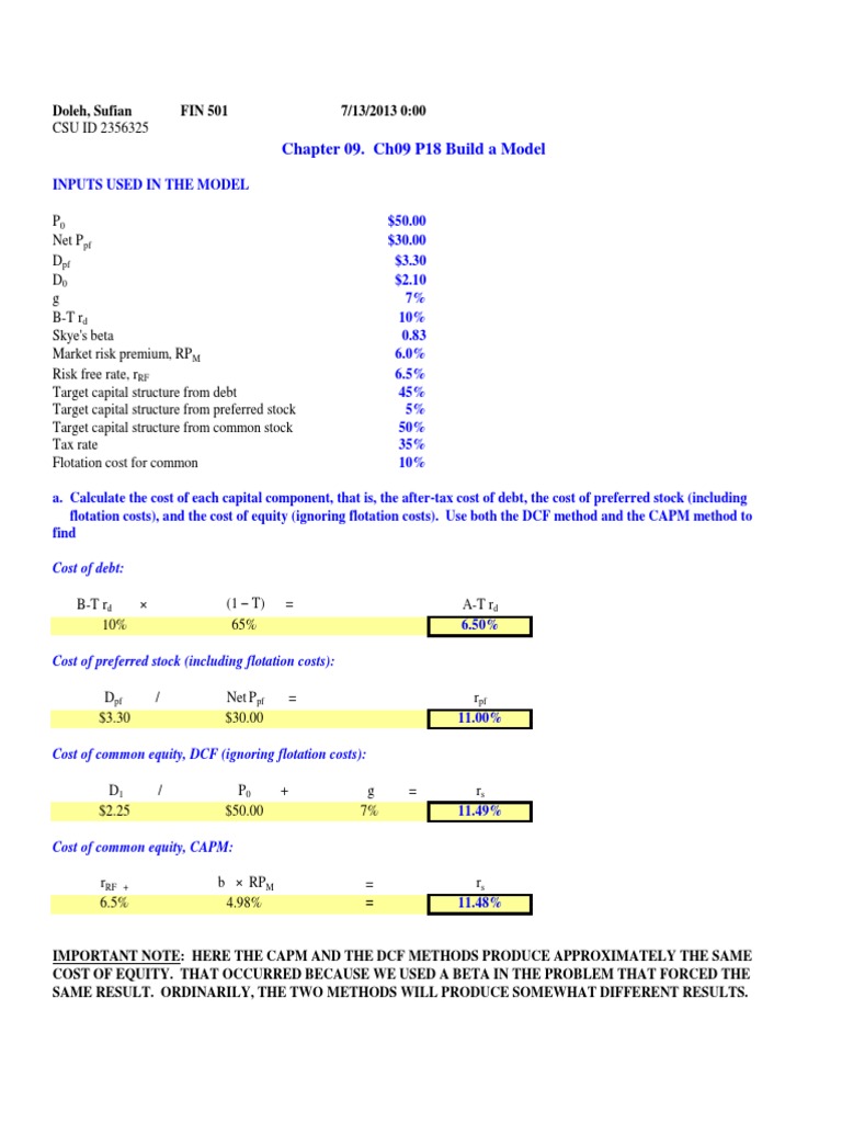 Chapter 09. Ch09 P18 Build A Model: Cost of Debt | PDF | Capital Structure | Capital Asset ...