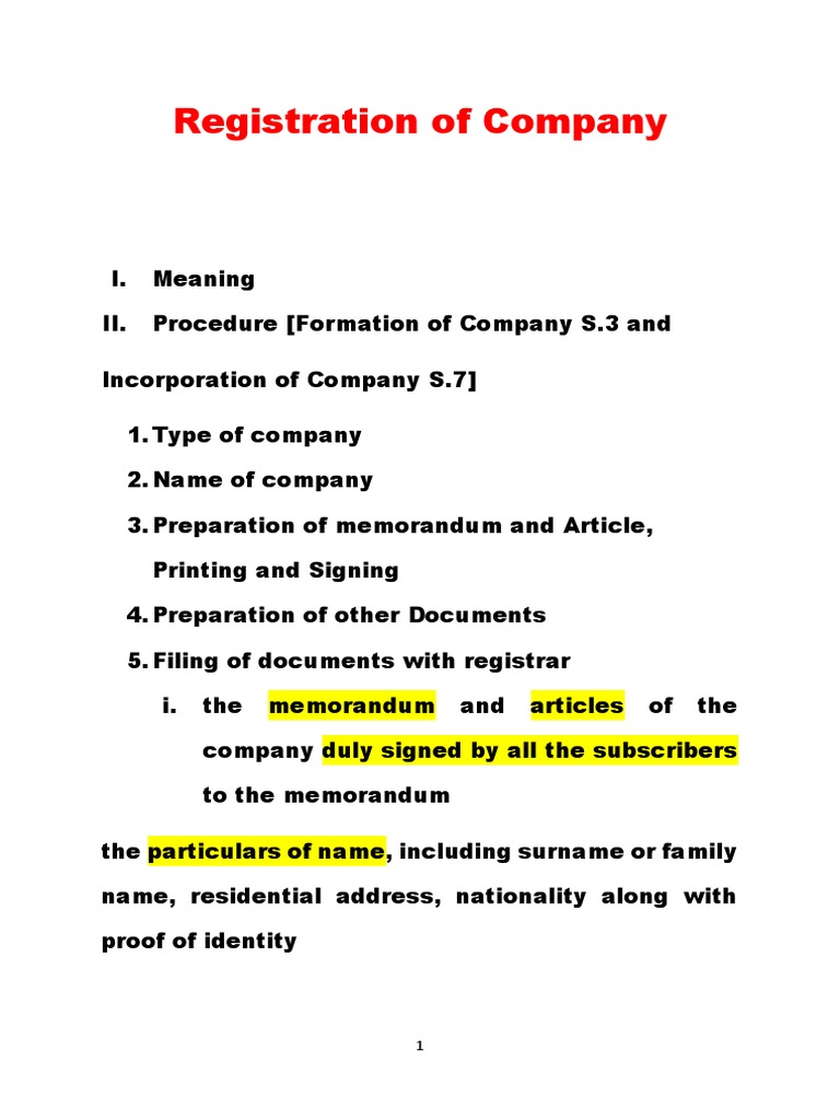 4 - Registration of Company | PDF | Identity Document | Companies