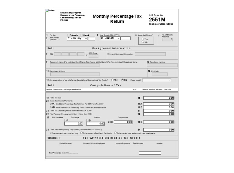 BIR Form No. 2551M | Download Free PDF | Taxes | Services (Economics)
