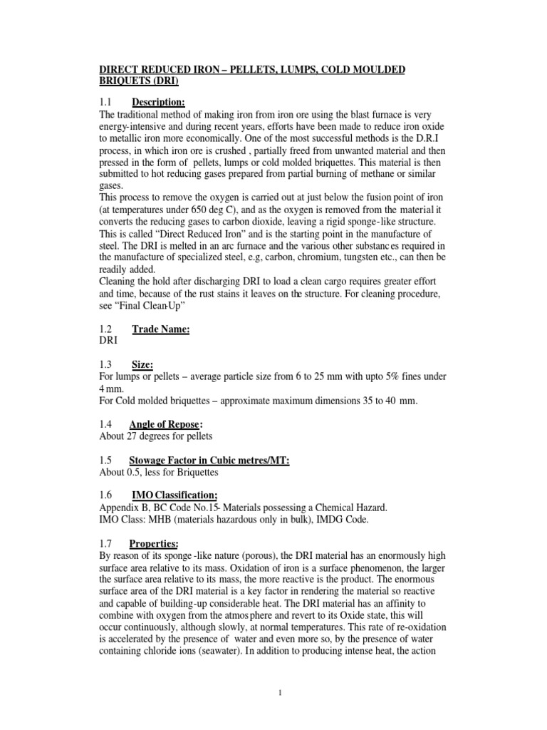 Direct Reduced Iron: DRI Safety and Handling | PDF | Iron | Oxide