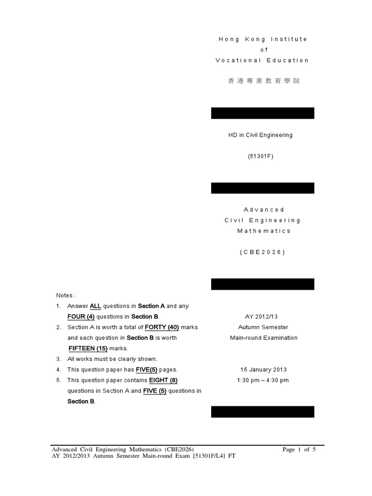 Advanced Civil Engineering Mathematics Examination Paper | PDF ...