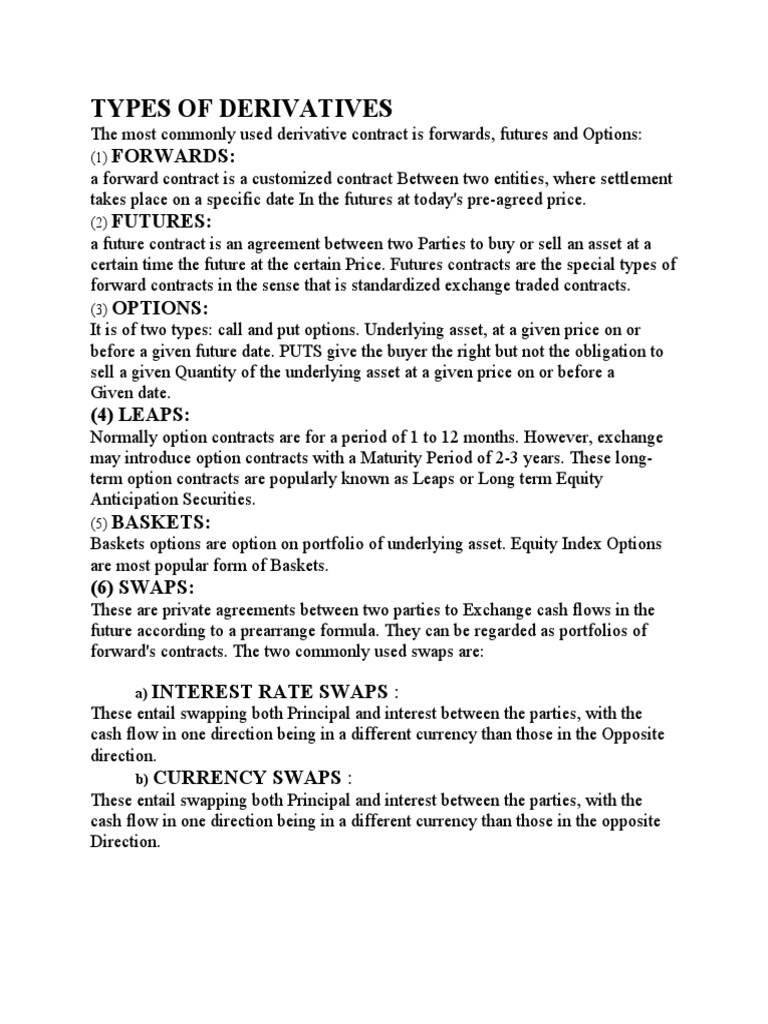 Types of Derivatives: Forwards: Futures | PDF | Derivative (Finance ...