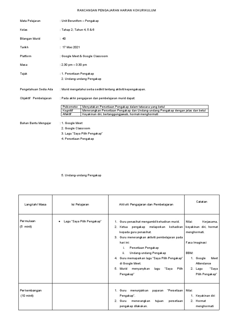 RPH Kokurikulum - Pengakap - 170321 | PDF