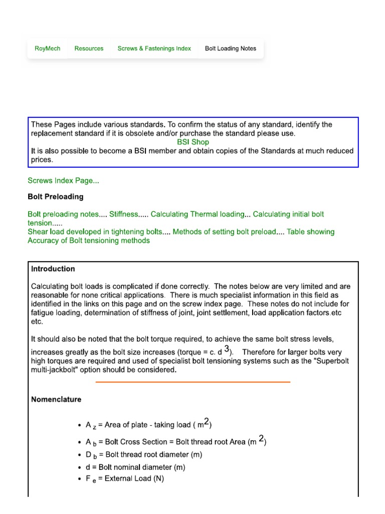 Bolt Load Calculation | PDF