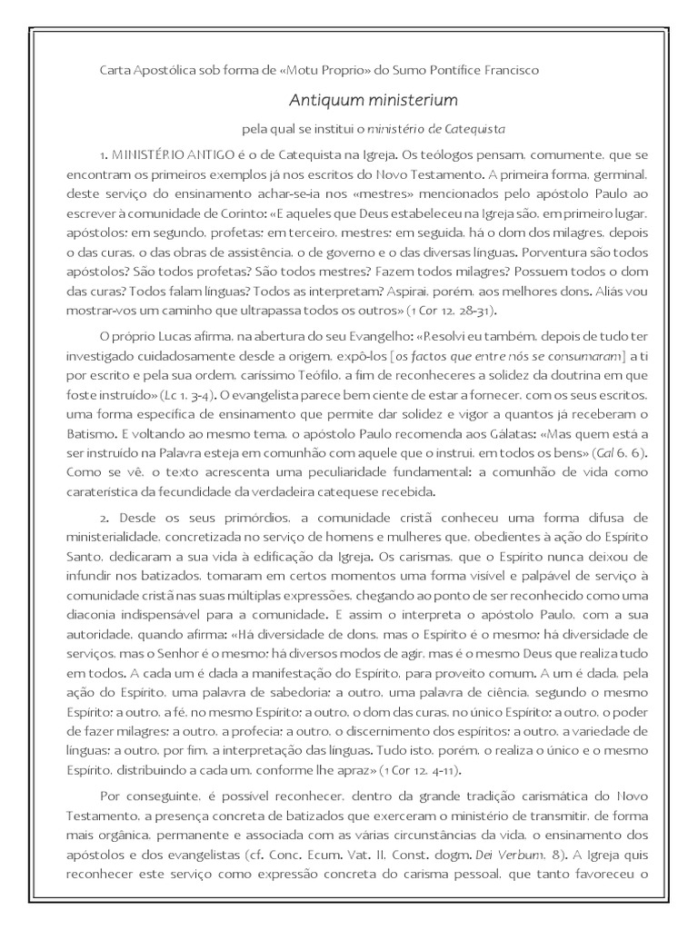 Motu Proprio Antiquum Ministerium | Download grátis PDF | Igreja ...