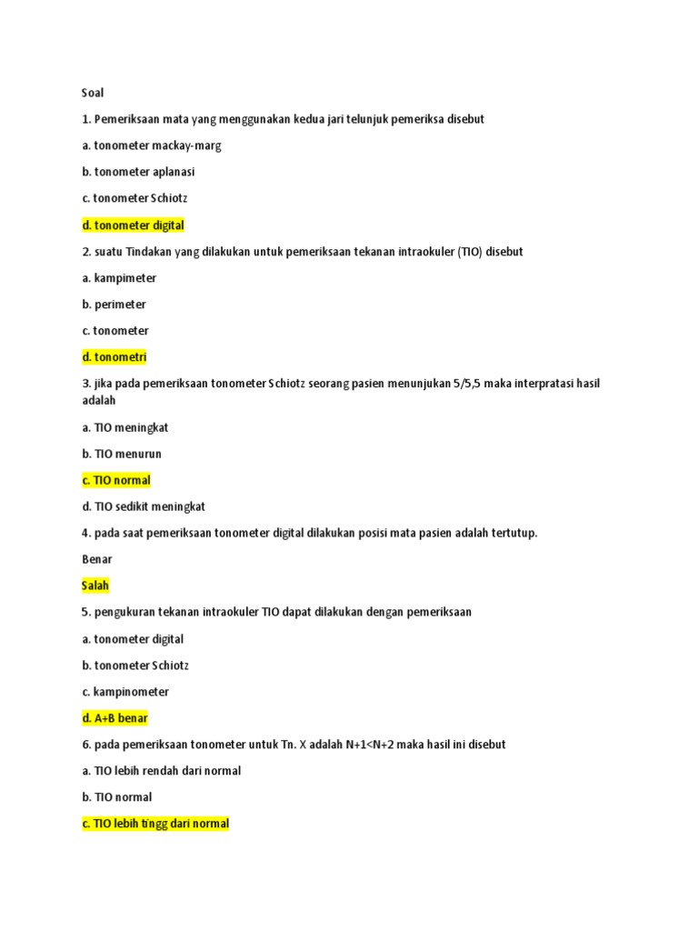 Soal Pemeriksaan TIO Coass Mata | PDF