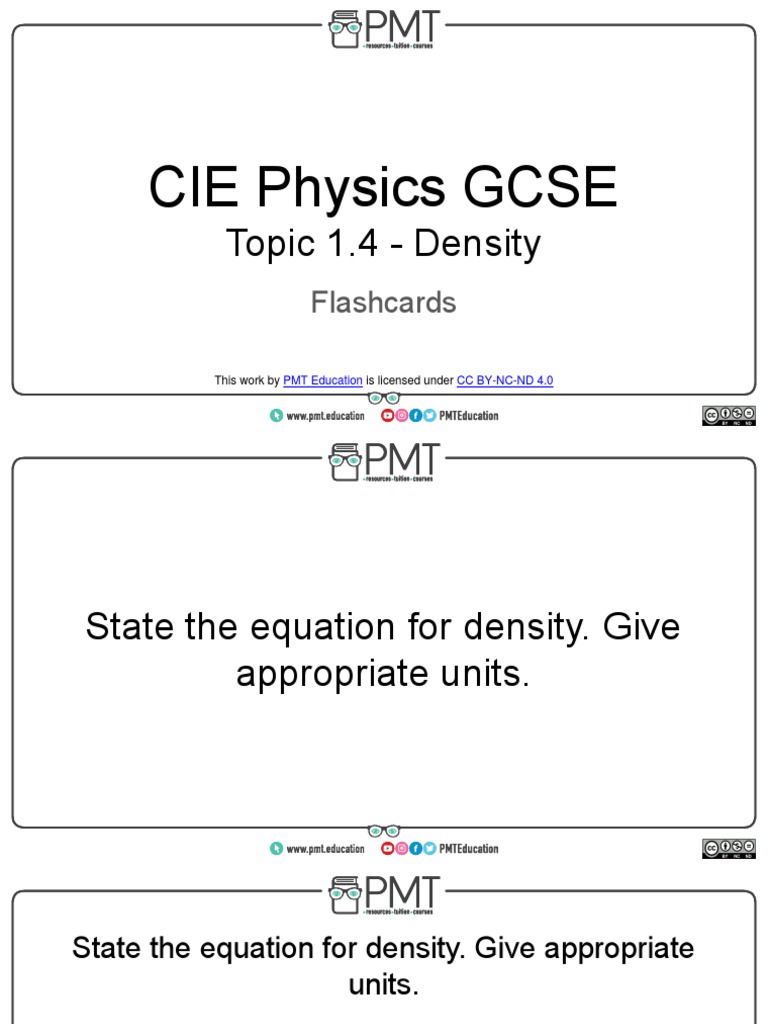 Flashcards - Topic 1.4 Density - CAIE Physics IGCSE | PDF | Density ...