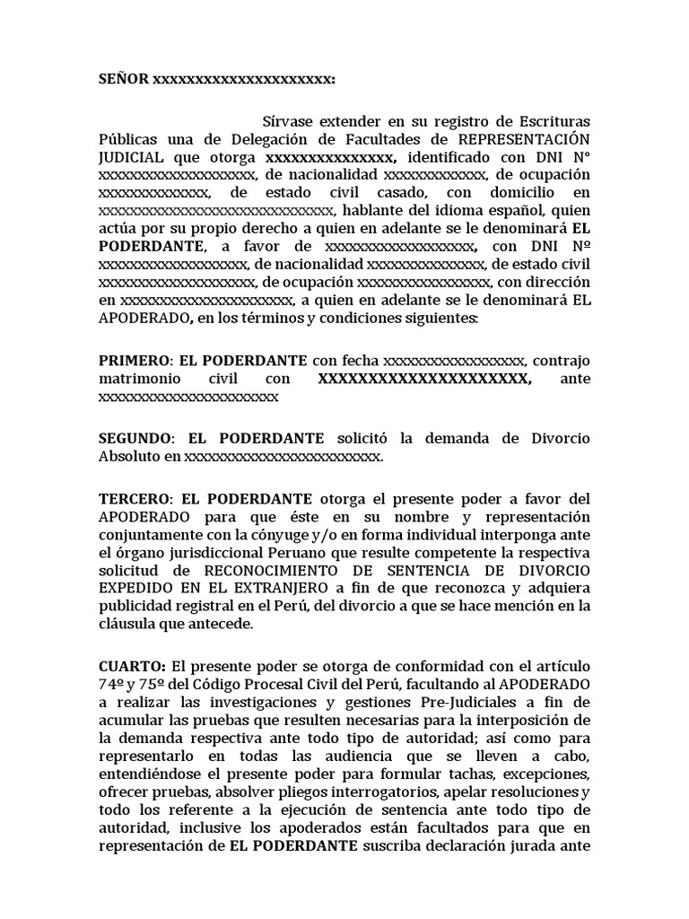 Modelo Poder Exequatur | PDF | Divorcio | Ciencias sociales