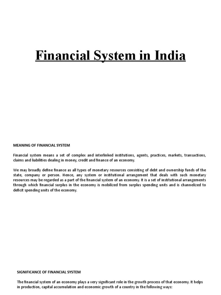 Financial System in India | PDF | Financial System | Economies