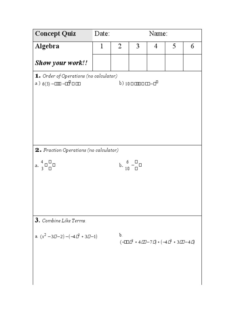 Algebra Concept Quiz with Solutions | PDF | Teaching Methods ...