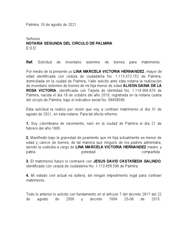 Solicitud Inventario Solemne de Bienes | PDF Solicitud Inventario Solemne de Bienes | PDF