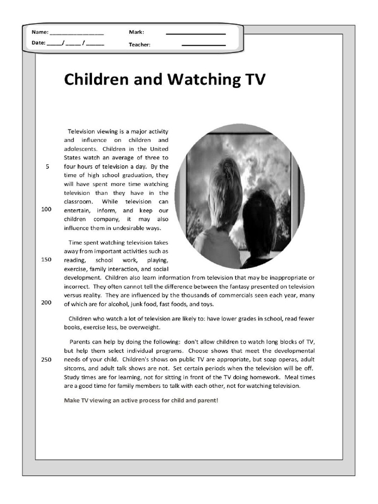 Children and Watching TV Reading Comprehension | PDF