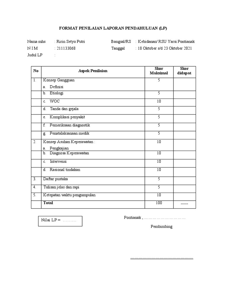 FORMAT PENILAIAN Kosong | PDF