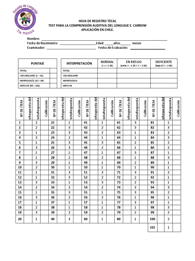 Hoja de Registro Tecal Word | PDF