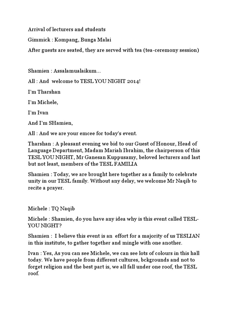 Tesl Night Emcee Script | PDF