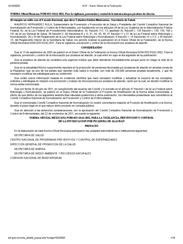 NORMA Oficial Mexicana NOM-033-SSA2-2011, para La Vigilancia ...