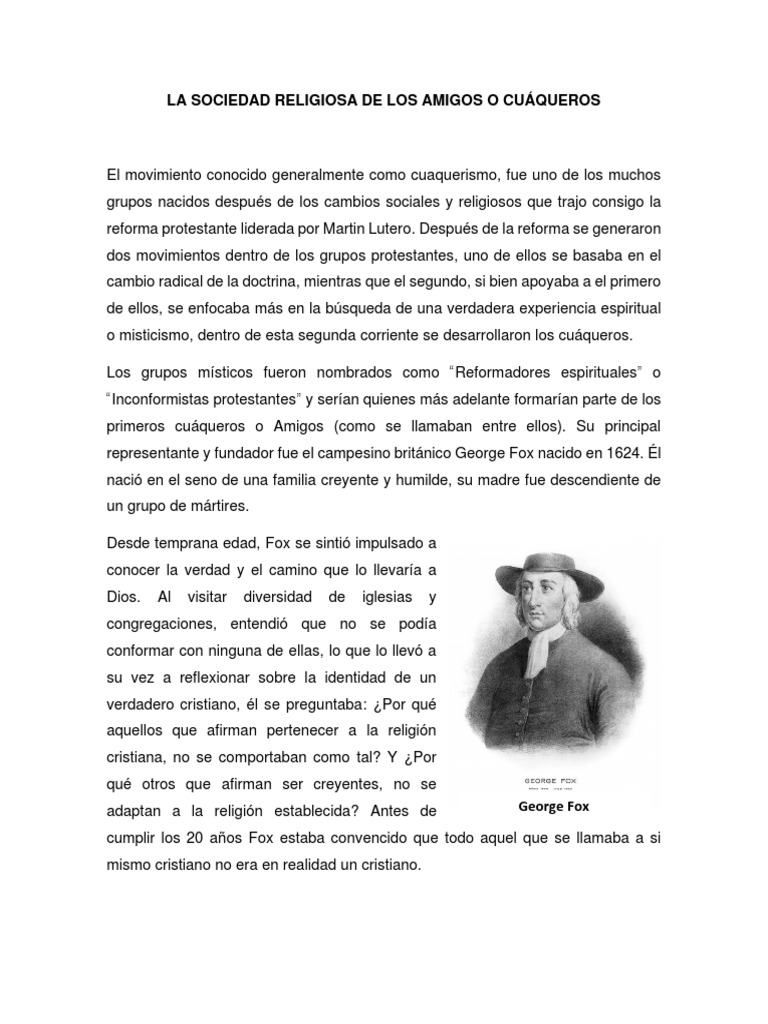 Orígenes y creencias de los cuáqueros | PDF | Cuáqueros | protestantismo