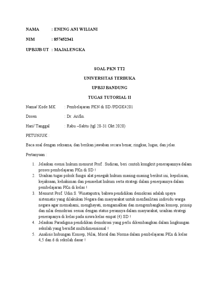 Jawaban tt2 PKN | PDF