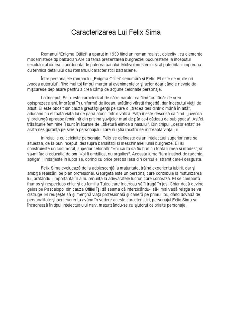 Caracterizarea Lui Felix Sima | PDF