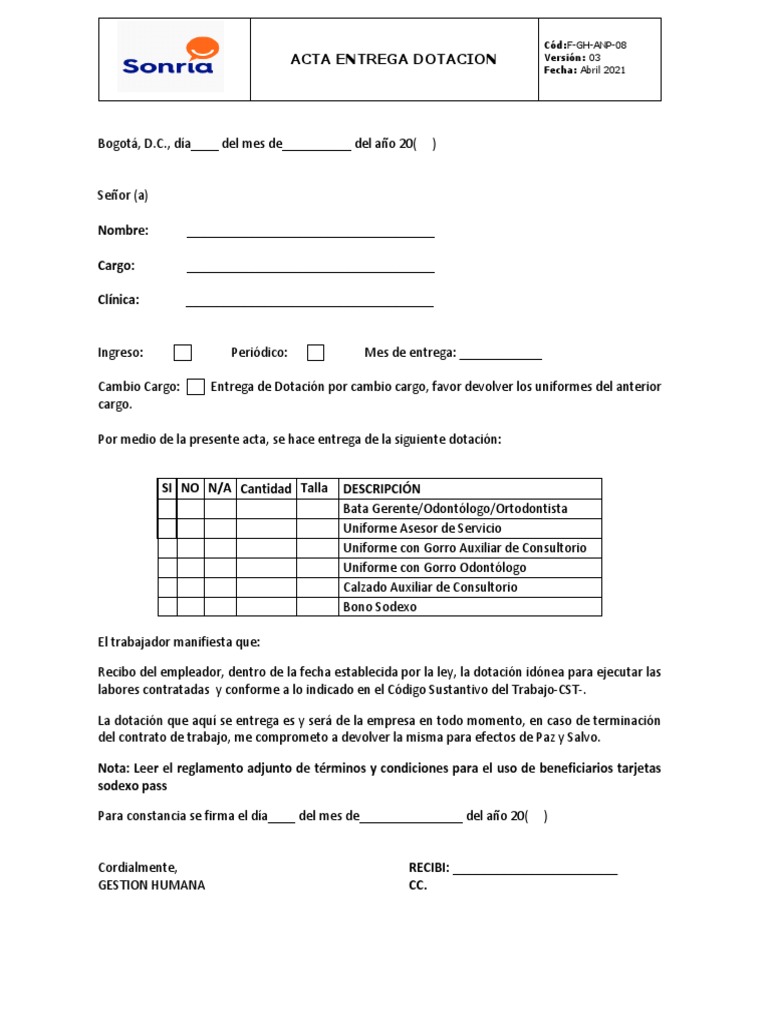 Formato Acta Dotacion | PDF