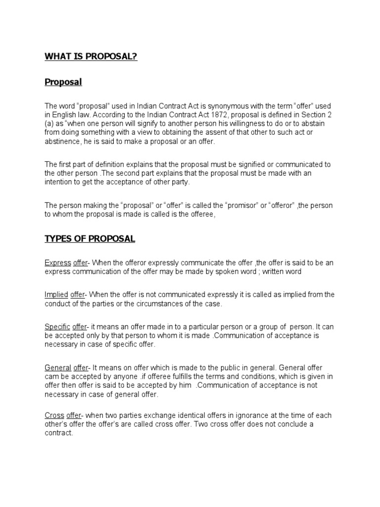 What Is Proposal? Proposal | PDF | Offer And Acceptance | Civil Law ...