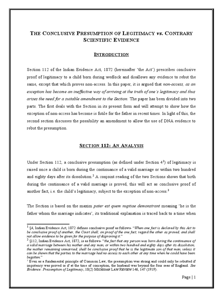 The Conclusive Presumption of Legitimacy v. Contrary Scientific ...