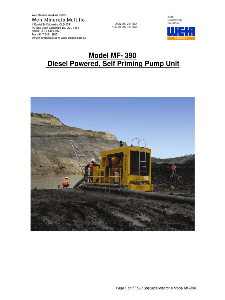 Model MF-390 Diesel Powered, Self Priming Pump Unit: Weir Minerals ...