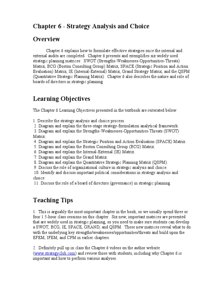 Chapter 6 - Strategy Analysis and Choice | PDF | Swot Analysis | Chocolate
