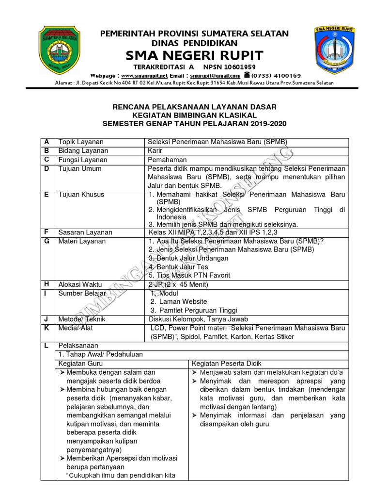 Contoh RPL Layanan Klasikal | PDF