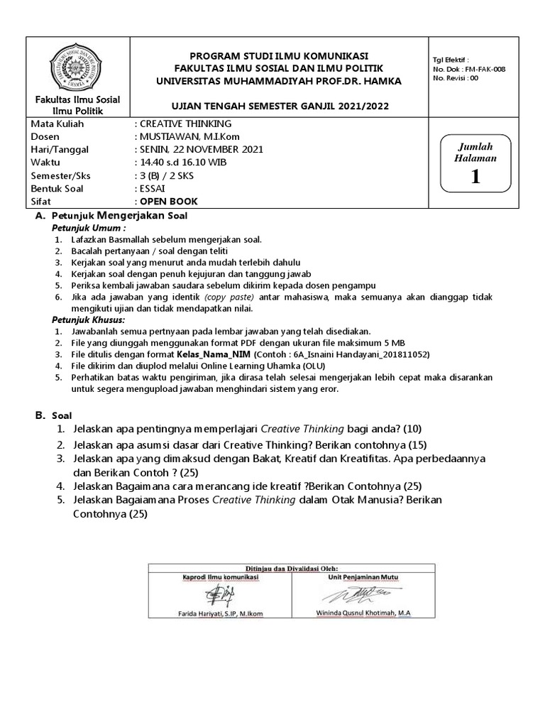 Mustiawan-Soal Uts - Creative Thinking (3b) | PDF