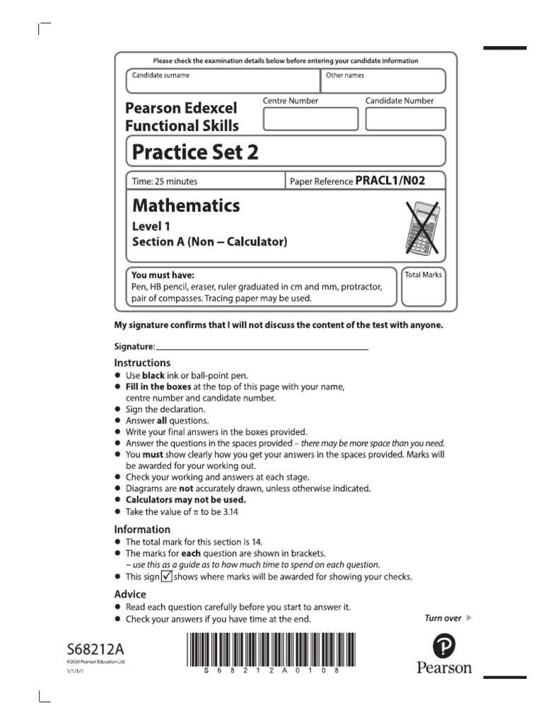 FS Mathematics Non-Calc Section A - PRACL1 N02 Level 1 Practice Paper 2 ...