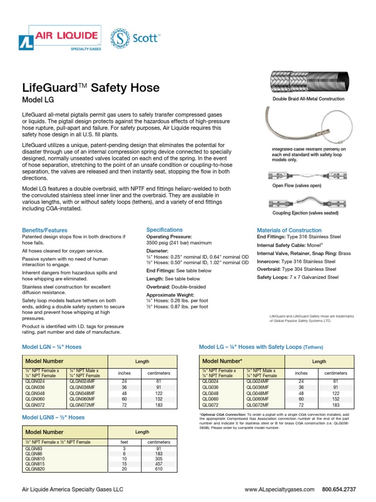 Model LG LifeGuard Safety Hose | PDF | Valve | Stainless Steel
