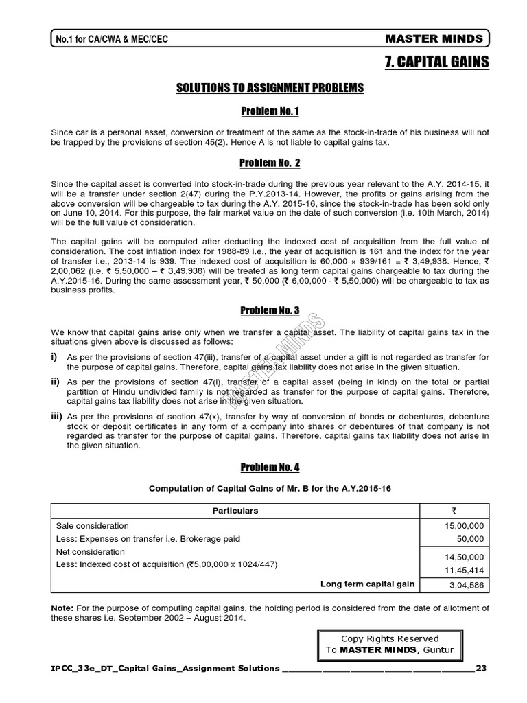Capital Gains Tax Assignment Solutions | PDF | Capital Gains Tax ...