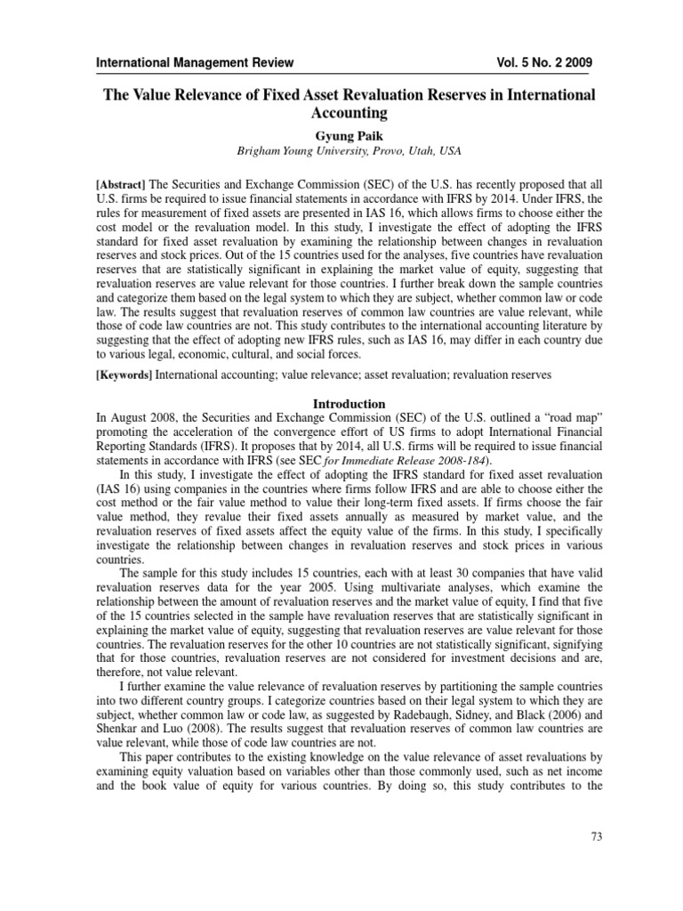 The Value Relevance of Fixed Asset Revaluation | PDF | International ...
