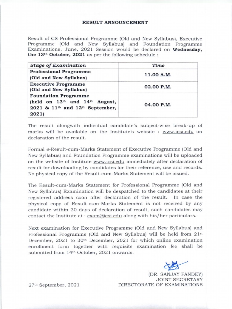 Result Announcement 27092021 | PDF