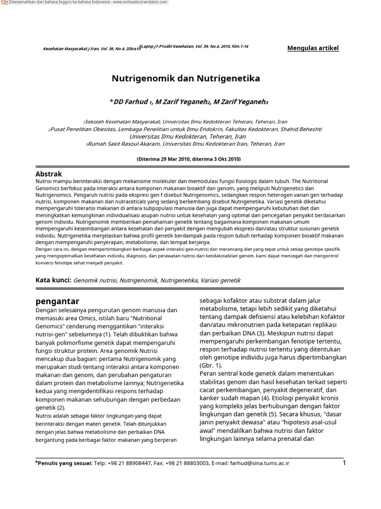 Farhud2010 - Nutrigenomics and Nutrigenetics (1) .En - Id | PDF | Pengembangan Diri | Kesehatan ...