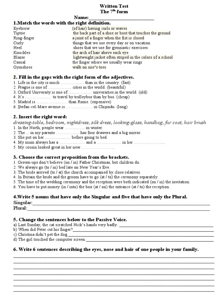 Test 7th Form Unit 1 | PDF | Syntax | Language Mechanics