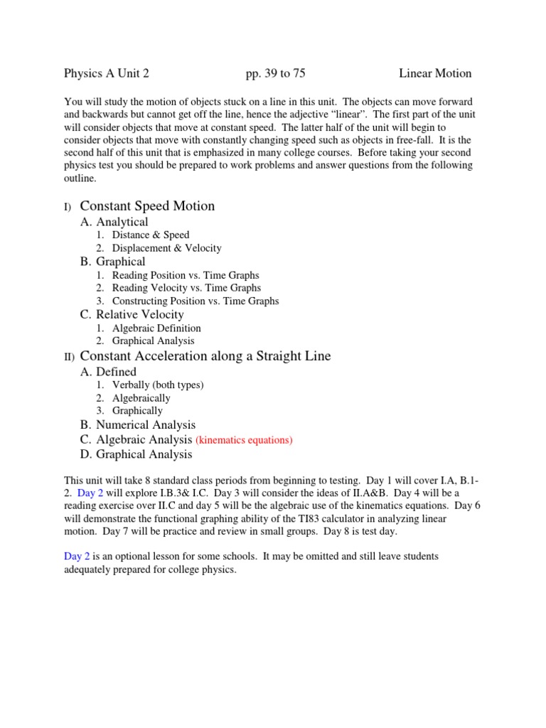 Unit2 Linear Motion | PDF | Velocity | Acceleration