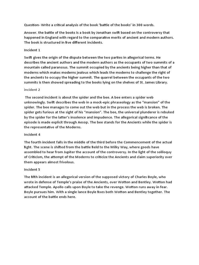 Critical Analysis of Swift's Battle of Books | PDF | Young Adult