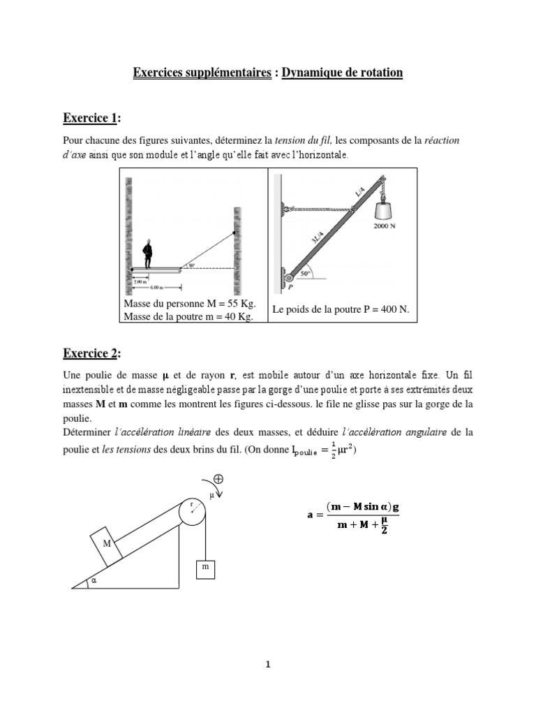 Exercices Supplémentaires-Dynamique de Rotation | PDF