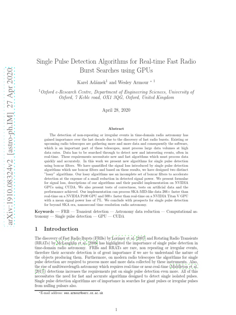 Single Pulse Detection Algorithms For Real-Time | PDF | Signal To Noise ...