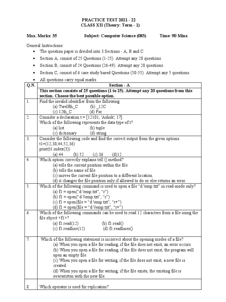 Practice Test - QP | PDF | Computer Science | Data