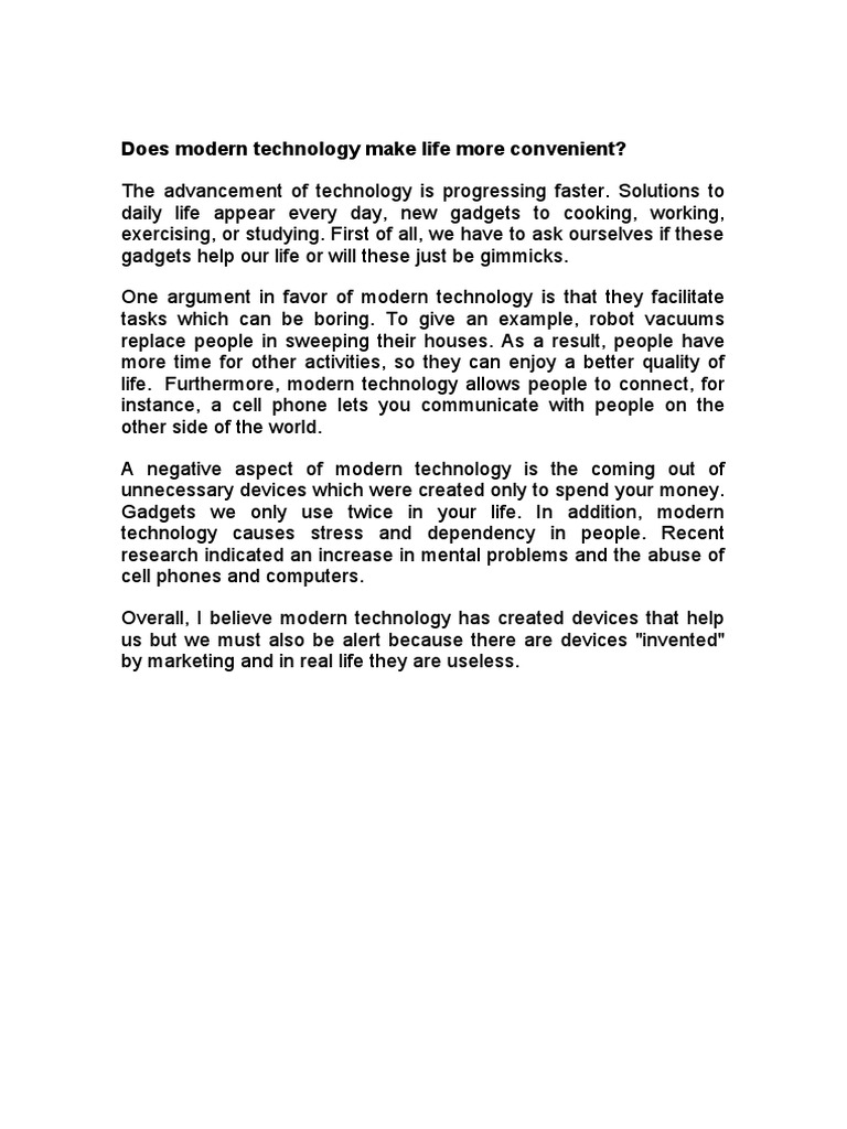 Does Modern Technology Make Life More Convenient? | PDF