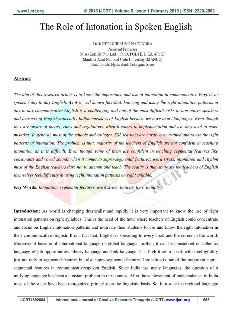 The Role of Intonation in Spoken English | PDF | Tone (Linguistics ...