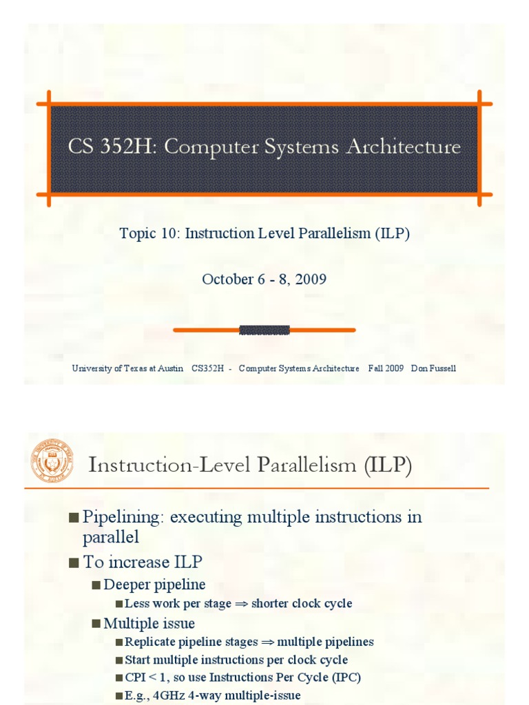 CS 352H Instruction Level Parallelism | PDF | Central Processing Unit | Computer Science
