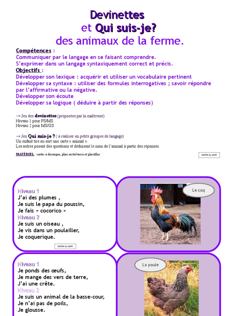 Devinettes sur les animaux de la ferme | PDF | Chats | Cochon domestique