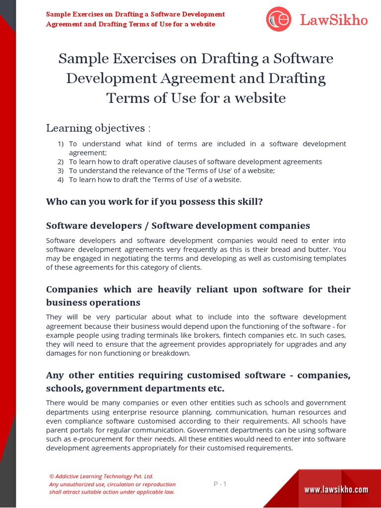 Sample Exercises On Drafting A Software Development Agreement and ...