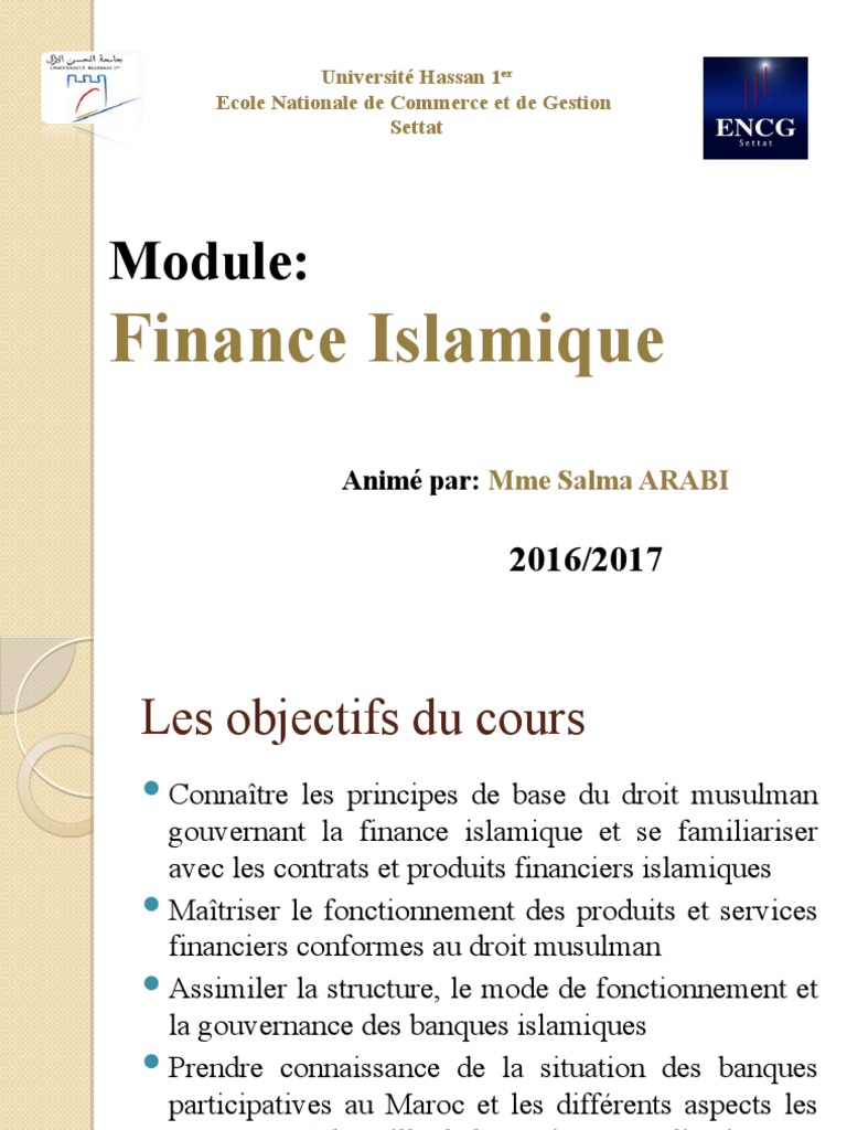 Cours Finance Islamique ENCG Settat-1.pptx Version 1 | PDF | Banque et ...